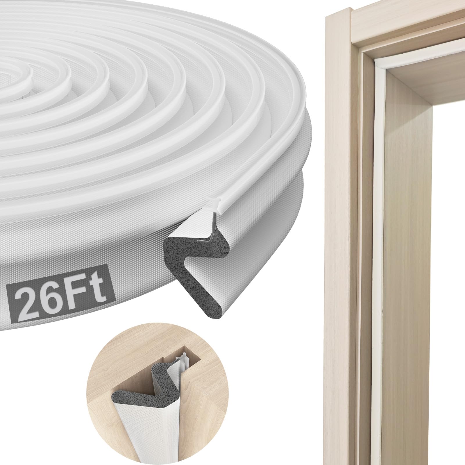 26Feet Weather Stripping Door Seal Strip, Door Soundproofing V-Shape ...