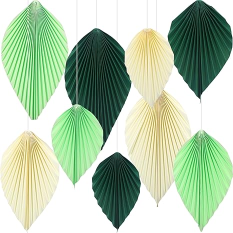 Amazon.com: Hanging Paper Leaves Wall Decor 9 Packs Green and Cream ...