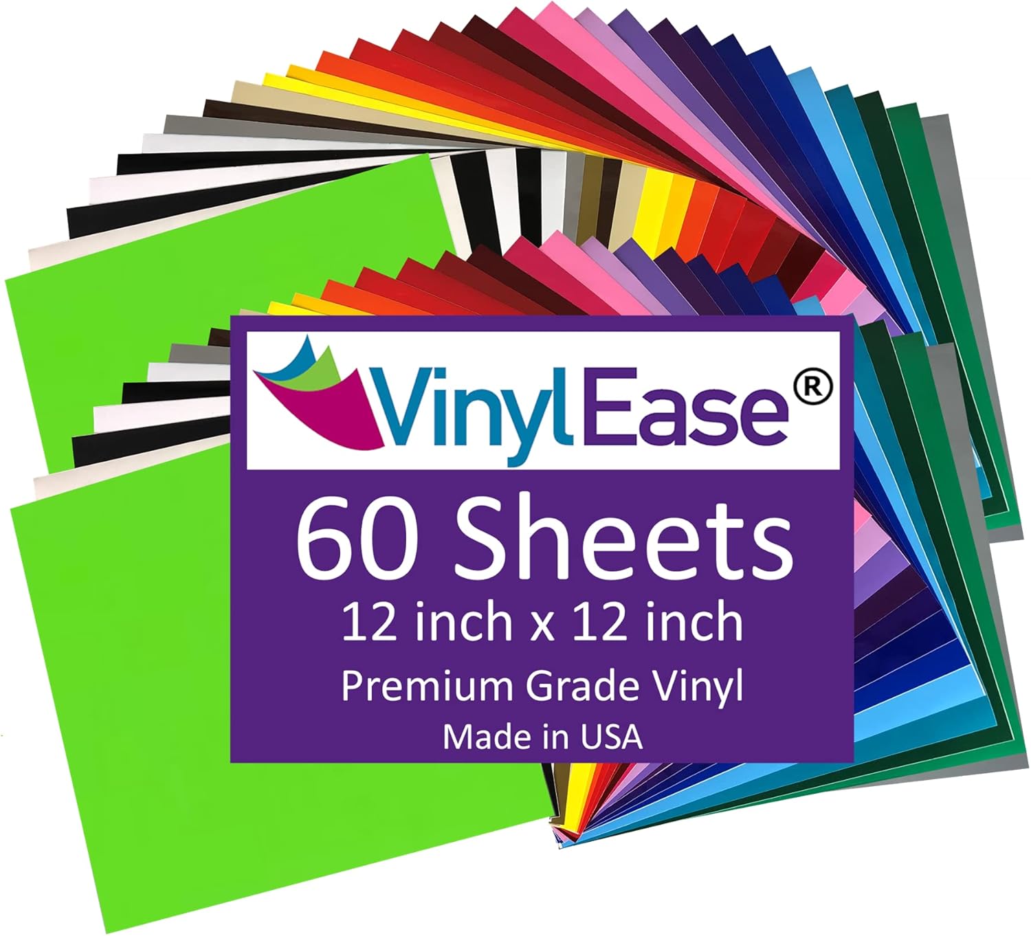 Amazon.com: Vinyl Ease 12" x 12" 60 Sheets Assorted Glossy Colors ...