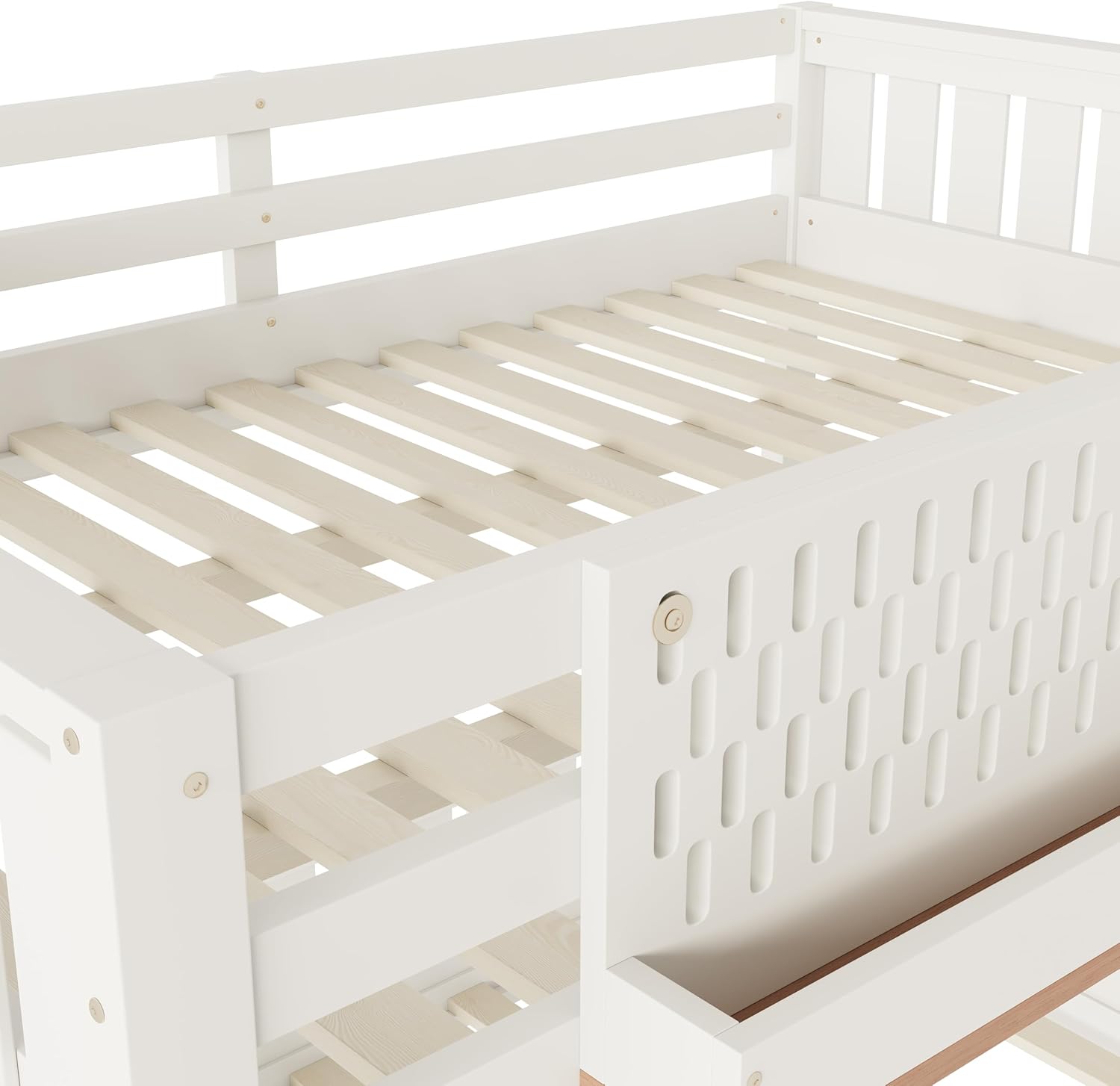 Bellemave Queen Over Queen Bunk Bed with Pegboard and Bookshelf ...