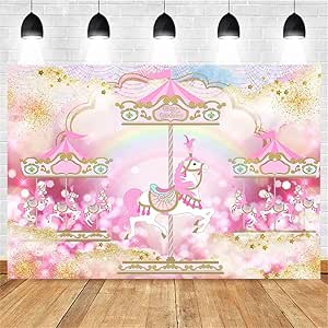Amazon.com : Party Background Photo Booth Banner Props Pink Carousel ...