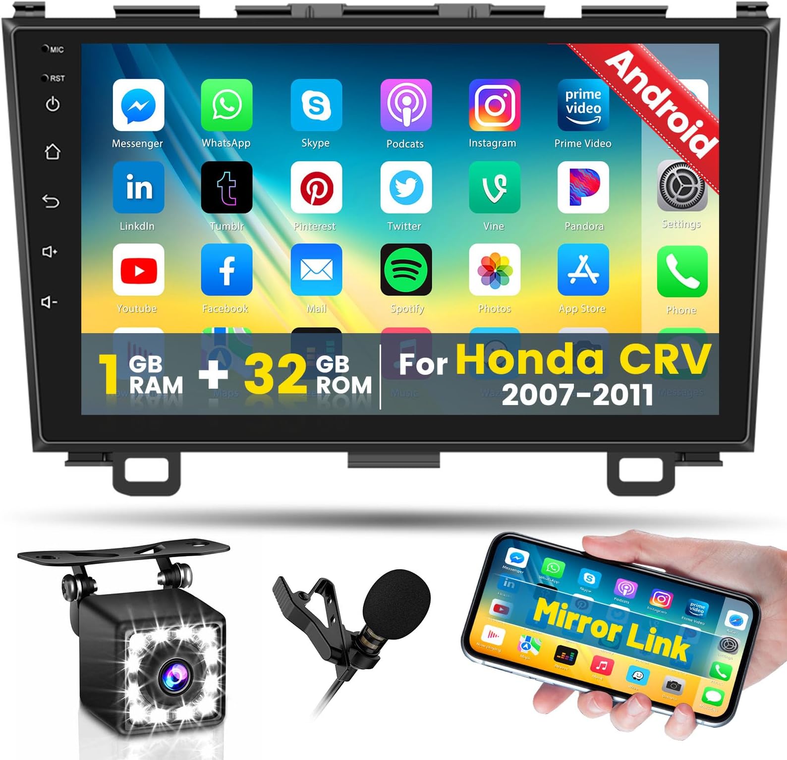 Amazon.com: Podofo Wireless Apple Carplay Android Auto Car Radio for ...