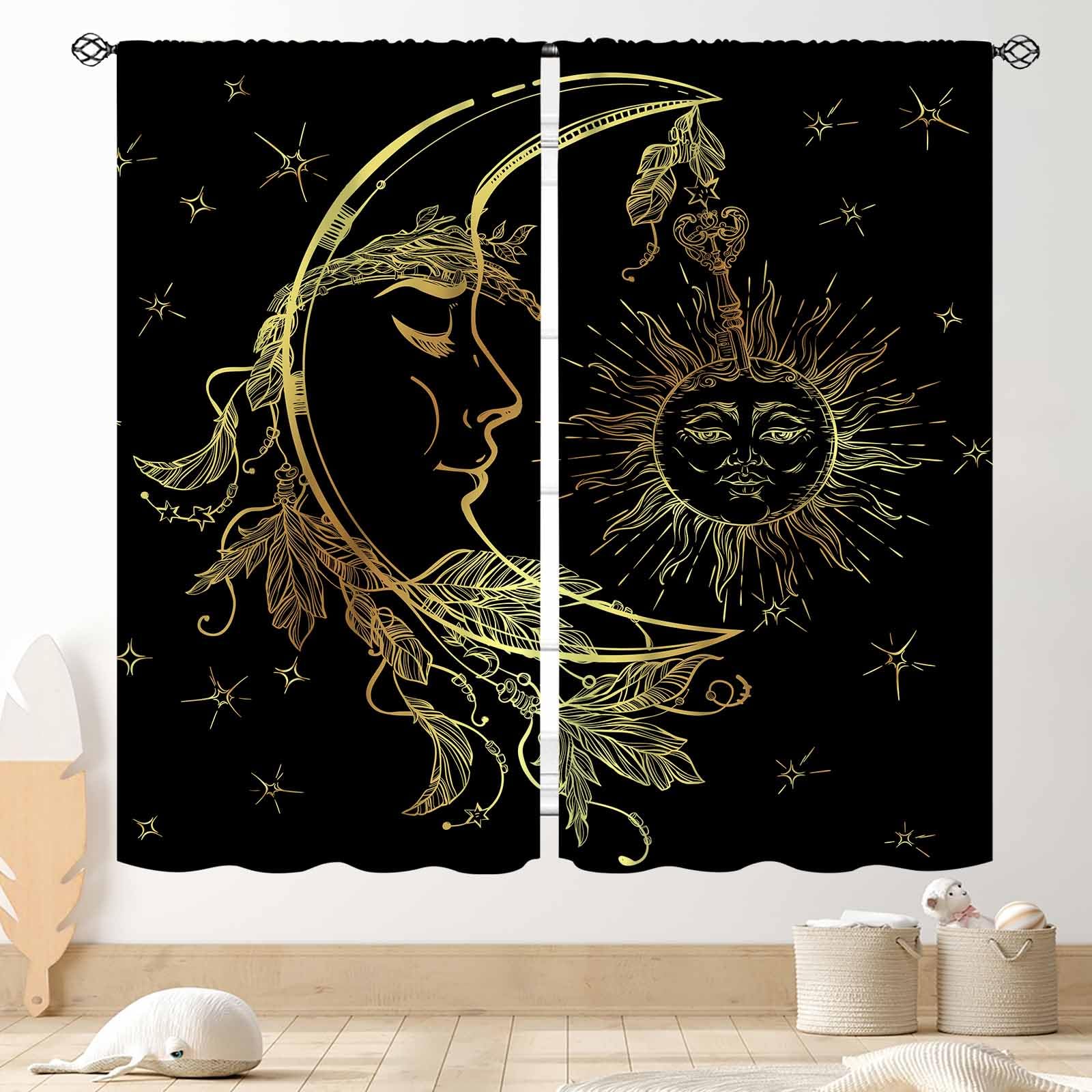 Amazon.com: Gothic Sun Moon Curtains, Black Gold Witchy Moon Phase ...