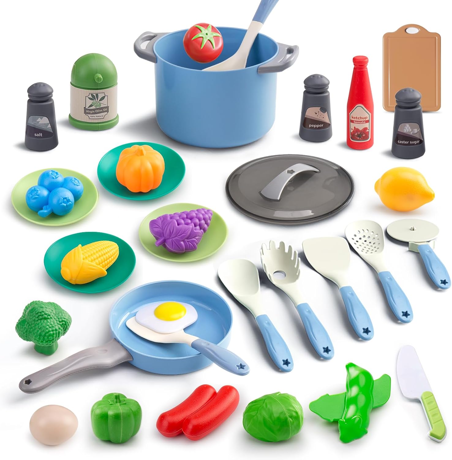 Amazon.com: Bruvoalon Wooden Play Kitchen Toy Set for Kids, with ...