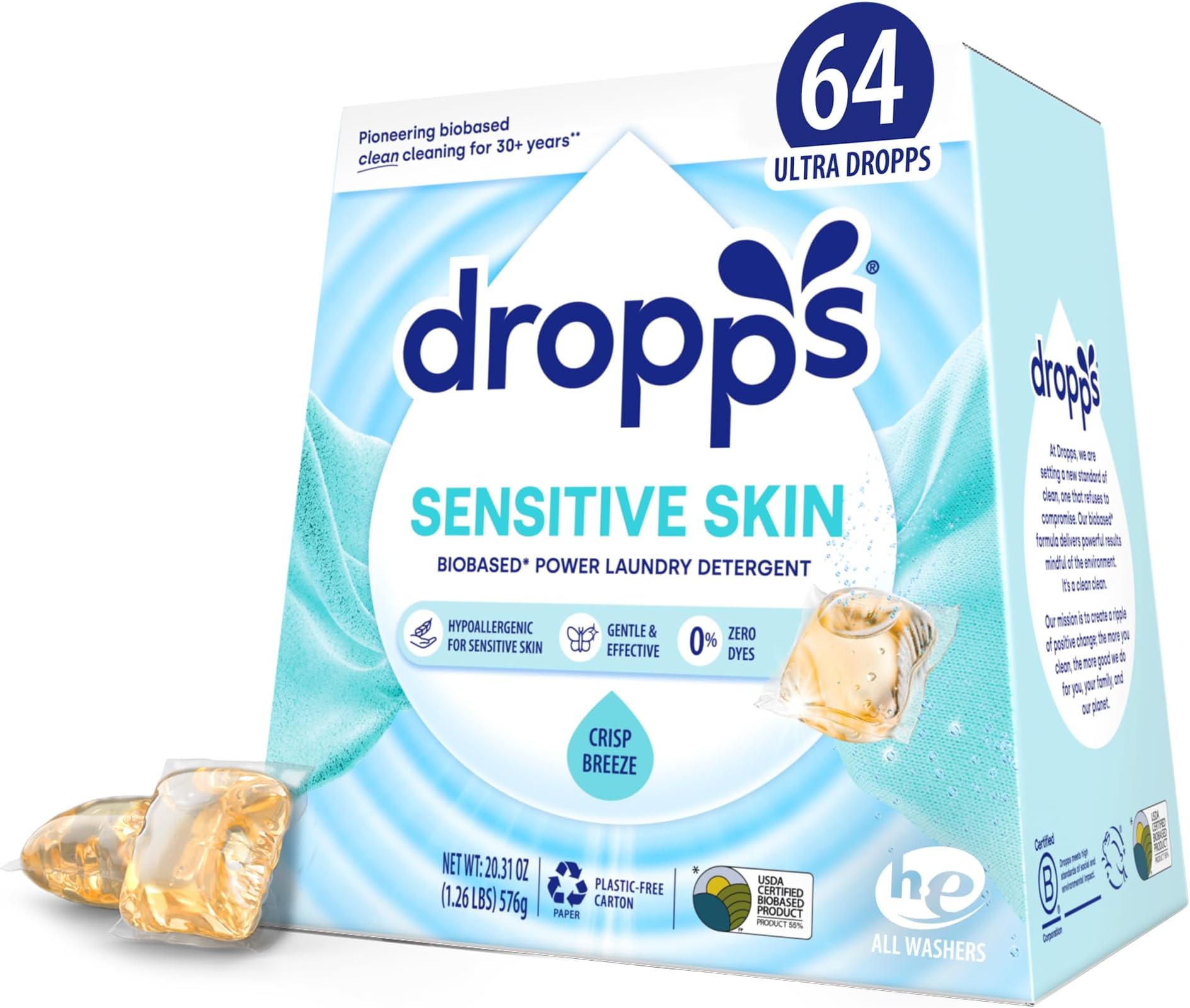 Amazon.com: Dropps Sensitive Skin Laundry Detergent Pods, Crisp Breeze ...