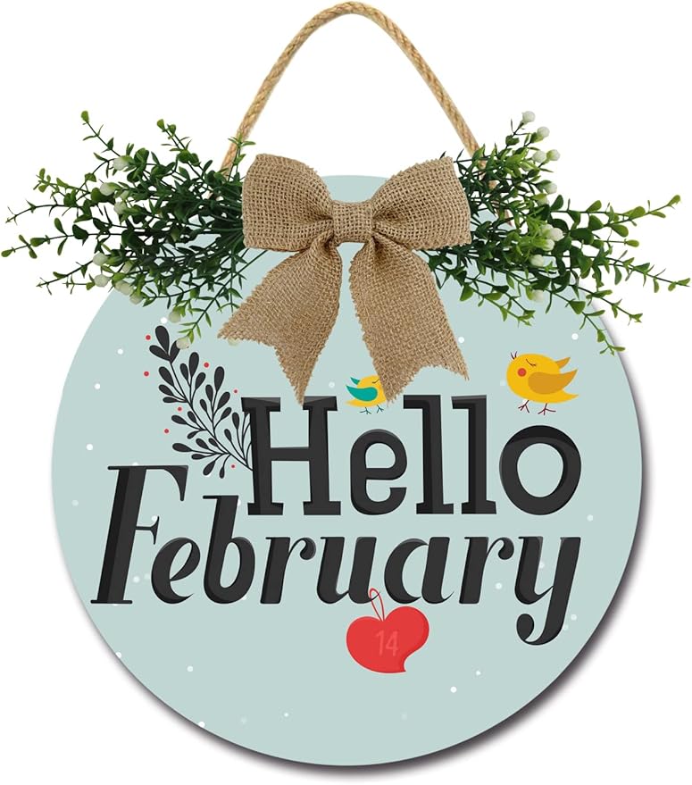Amazon.com : Hello February for Front Door,Horizontal Round Door ...
