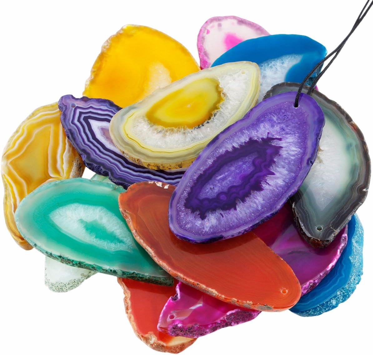 Amazon.com: Polished Agate Slices Drilled Agate Pendants in Various ...