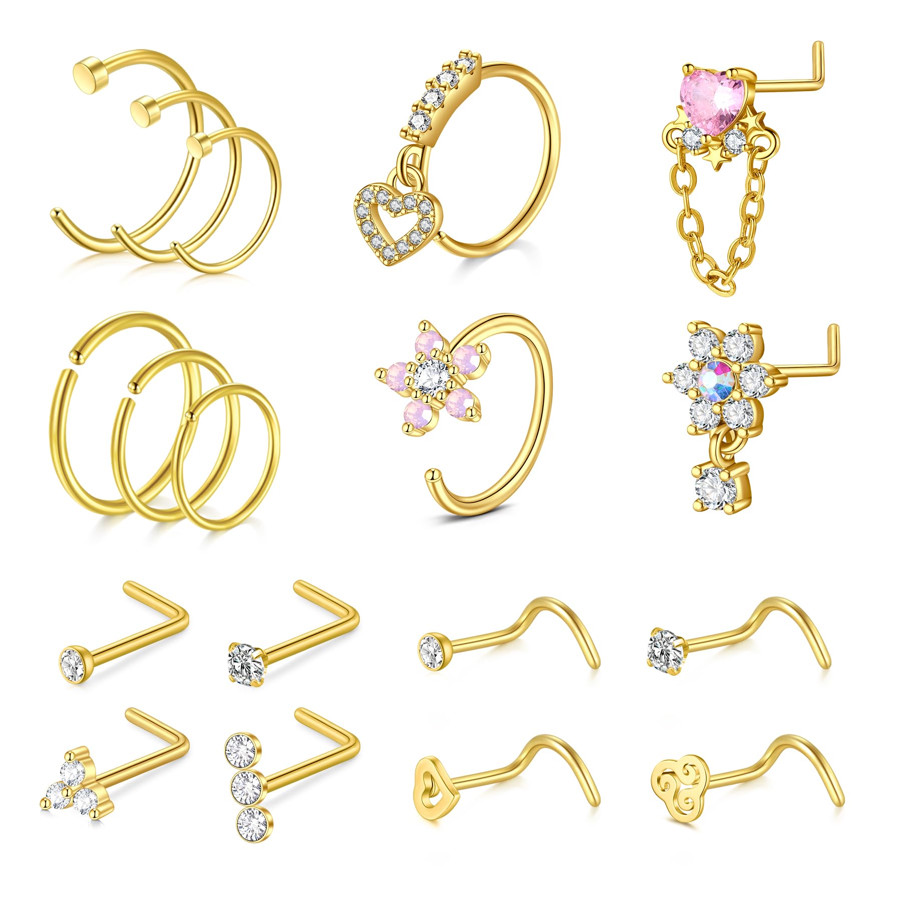 Snapklik.com : 20G Nose Rings Nose Piercings Nose Rings Hoops Gold Nose ...