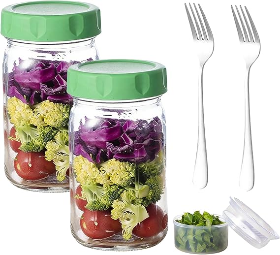Amazon.com: clhjinruoliu Glass Salad Jars with Lids, Two Small Built-in ...
