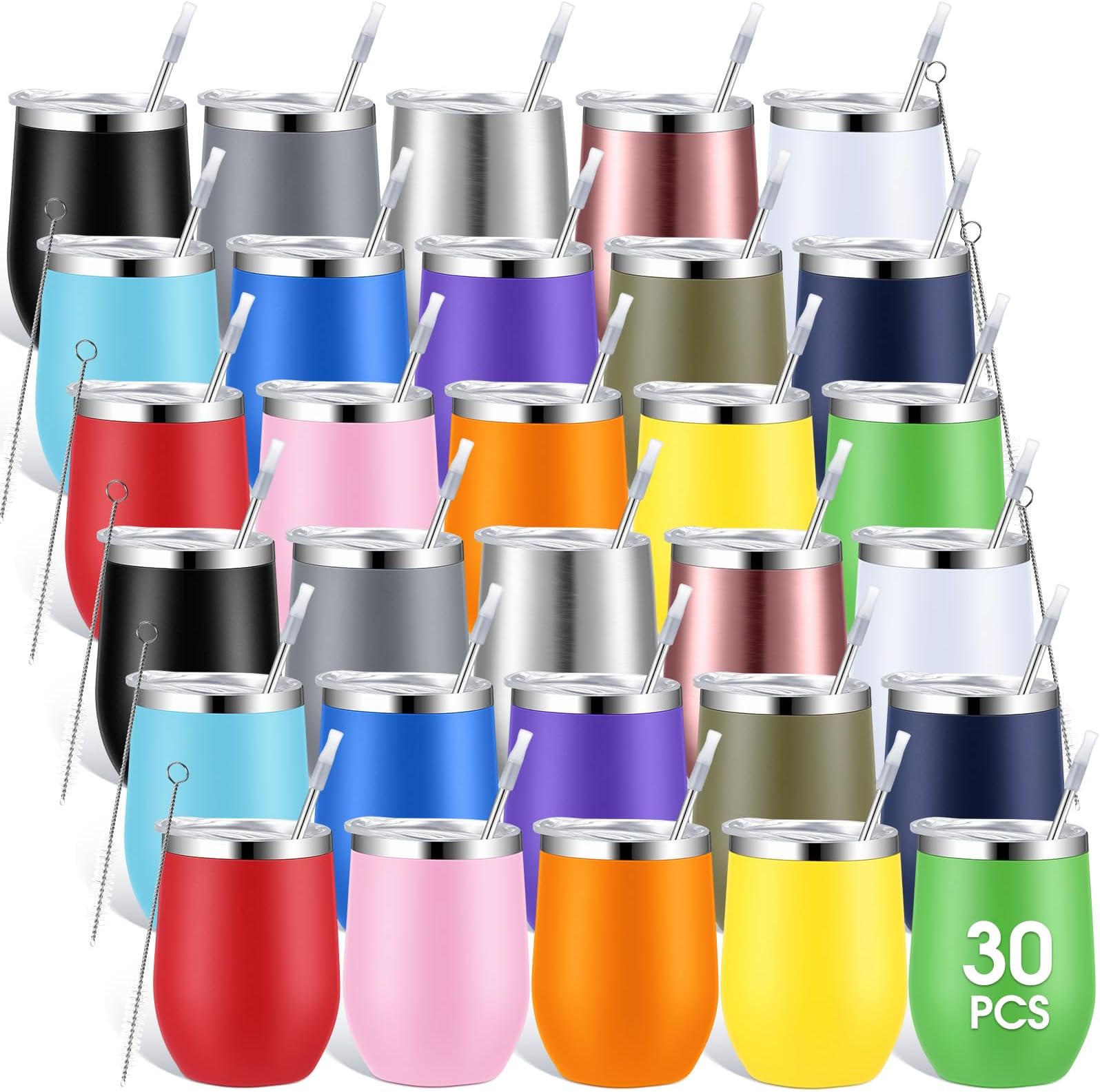 Amazon.com | YOUKE OLA 18 Pack Stainless Steel Wine Tumbler with lid ...