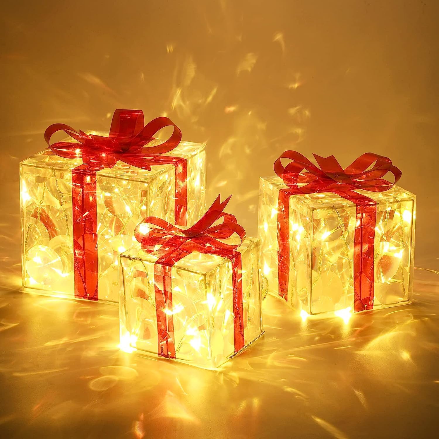 Quntis Christmas Lighted Gift Boxes, Set of 3 Christmas Decoration with ...