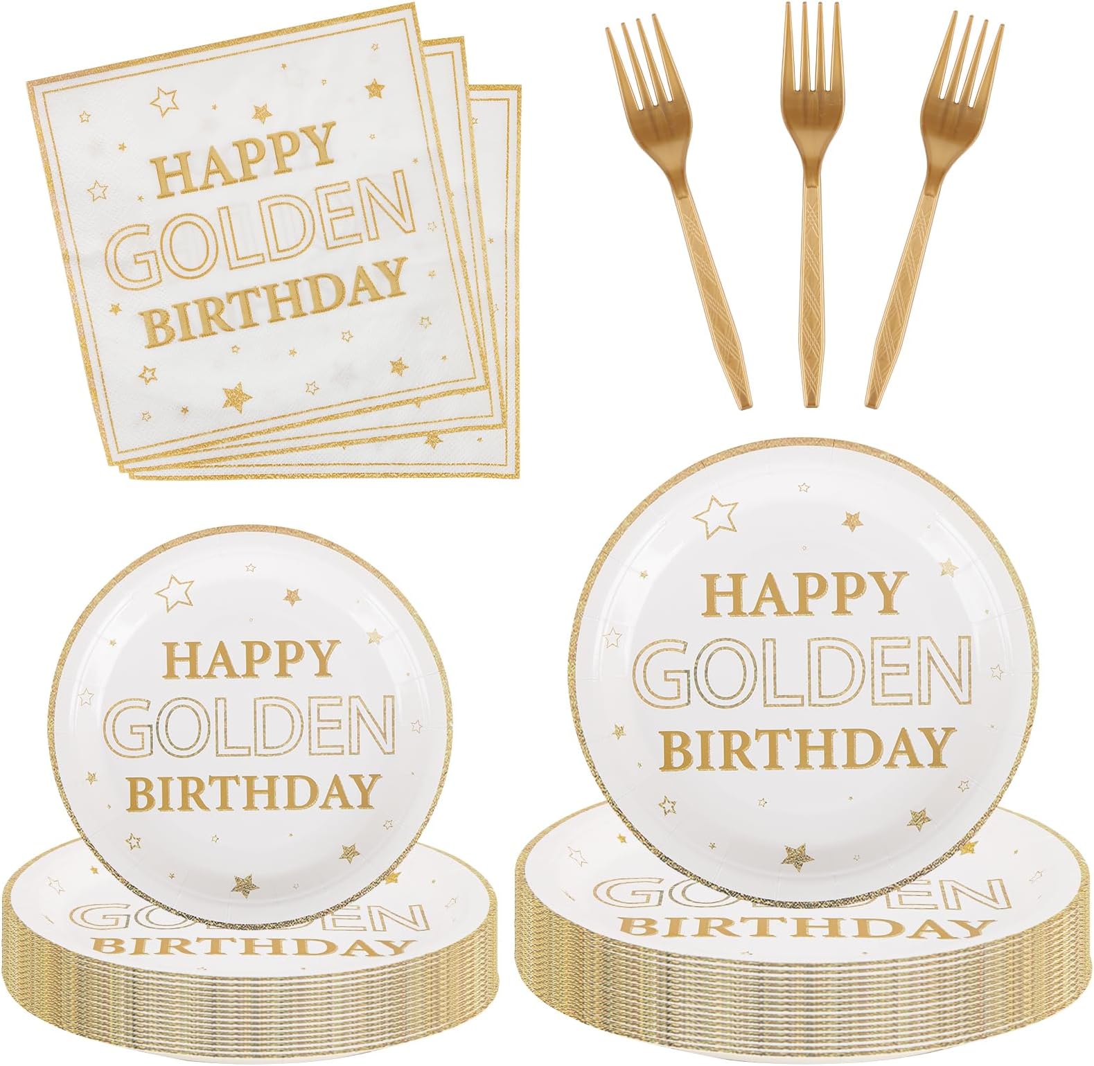 Amazon.com: 100Pcs Happy Golden Birthday Party Decorations for White ...