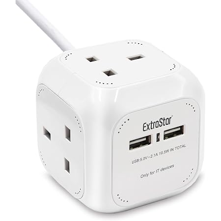 Hulker 3M Cube Extension Lead with 3 USB Slots 4 Gang Plug Extension ...