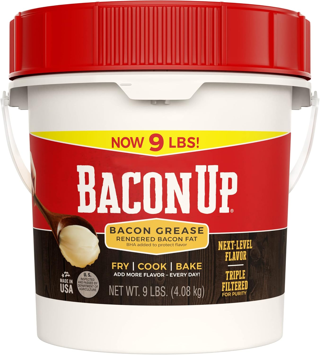 Bacon UpⓇ Bacon Grease for Cooking - 9lb Pail of Authentic Solid Bacon Fat for Cooking, Frying ...
