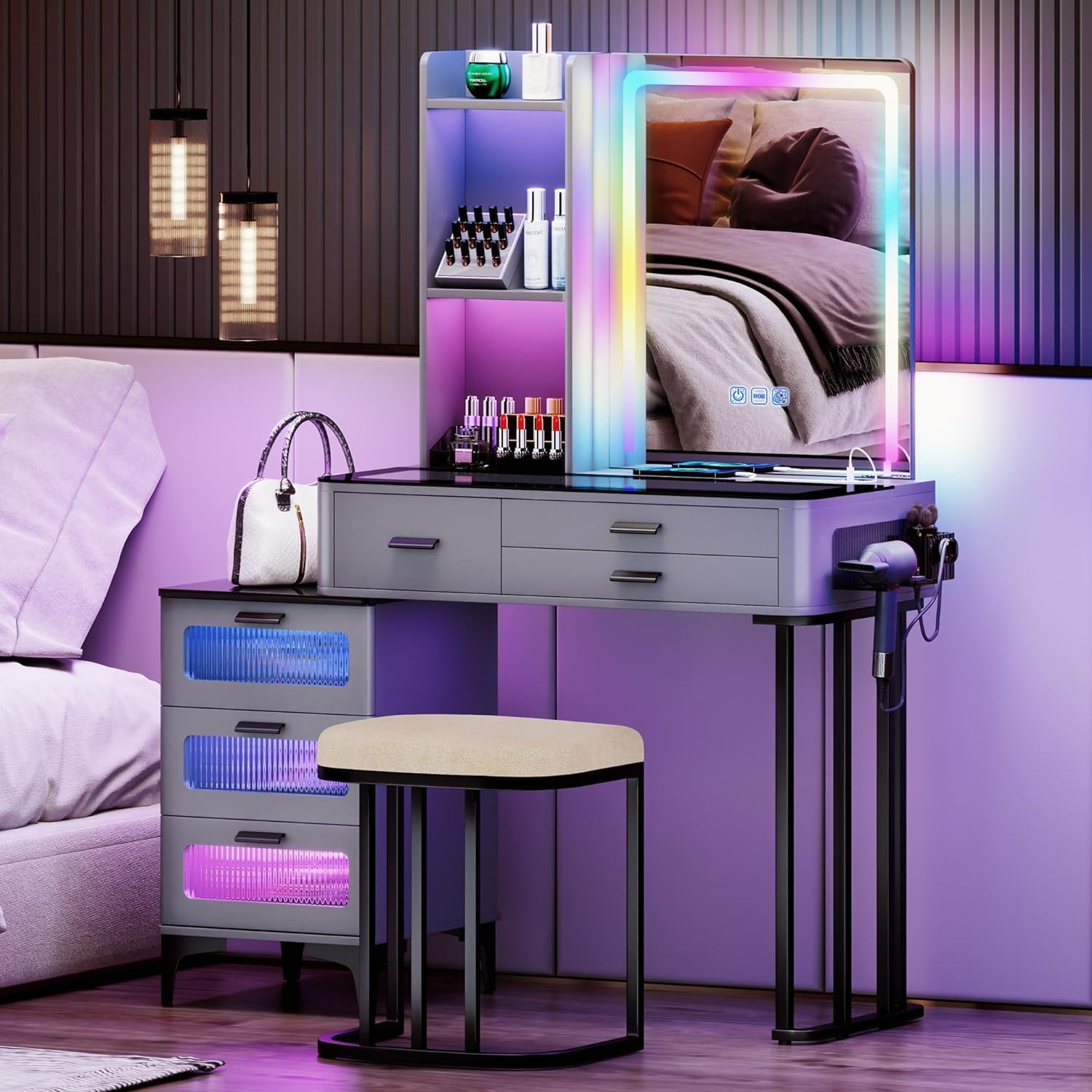 Amazon.com: Makeup Vanity Desk with Mirror Lights: Vanity Table with ...