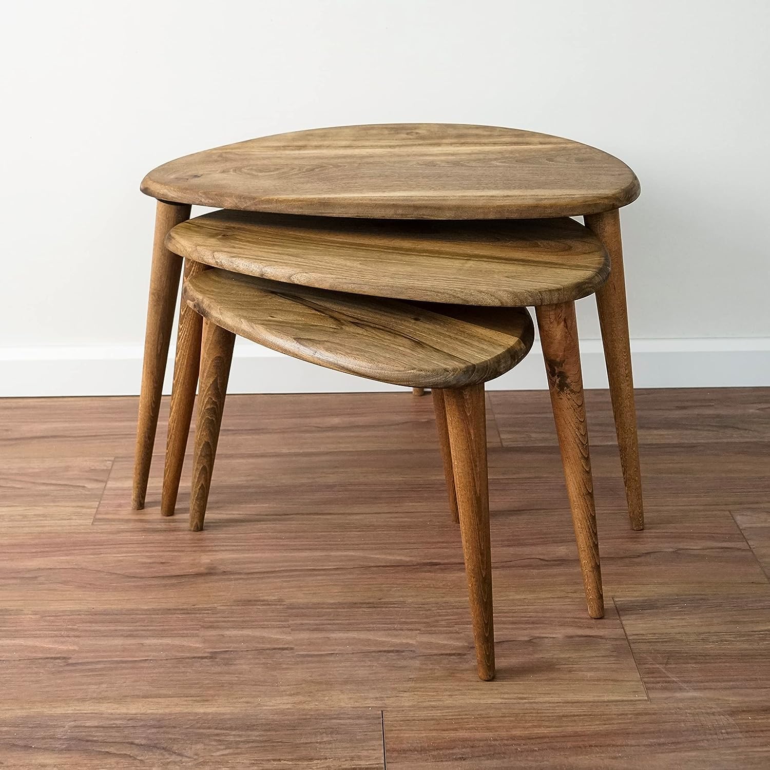 Ingrain Designs Solid Nesting Table Set of 3 Walnut Mid Century Pebble ...