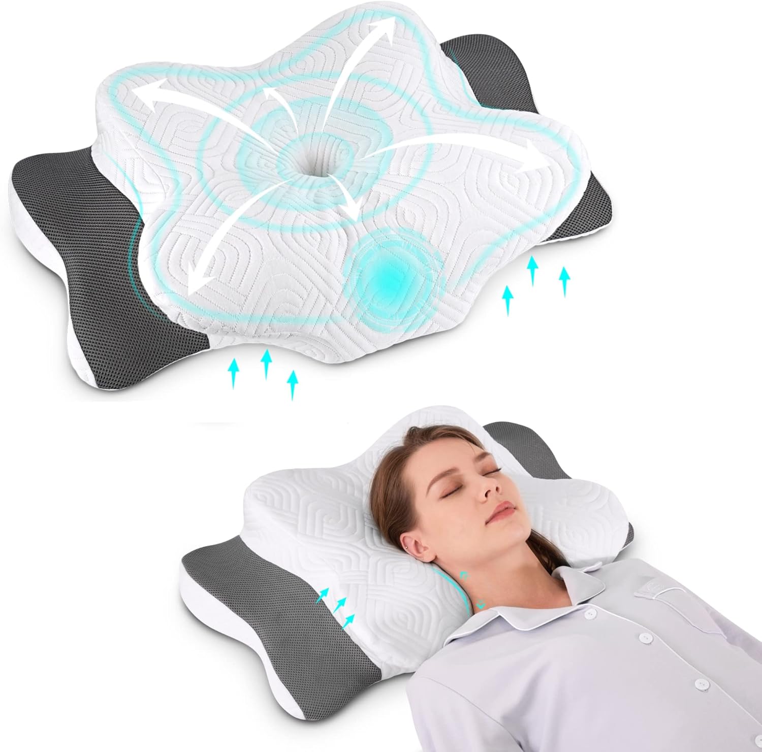 TOPPURE Bed Pillow, Cervical Pillow with Cradles Design for Neck Pain ...