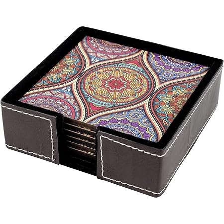 Clawcrafts Set of 6 Wooden Blue Coasters with Tray, Unique Designs ...