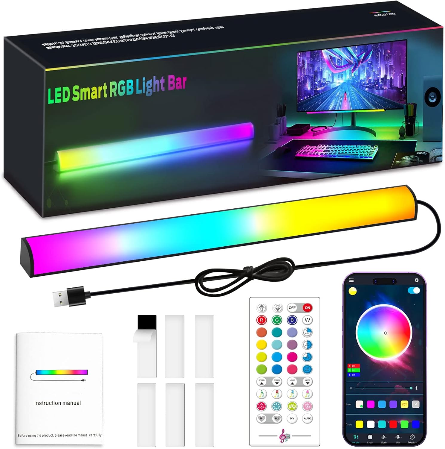 Under Monitor Light Bar, RGB Screen Light Bar Desk Light PC, Dimmable ...