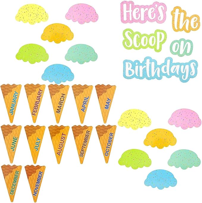 Amazon.com: Ice Cream Birthday Board Cutouts for Classroom Decorations ...