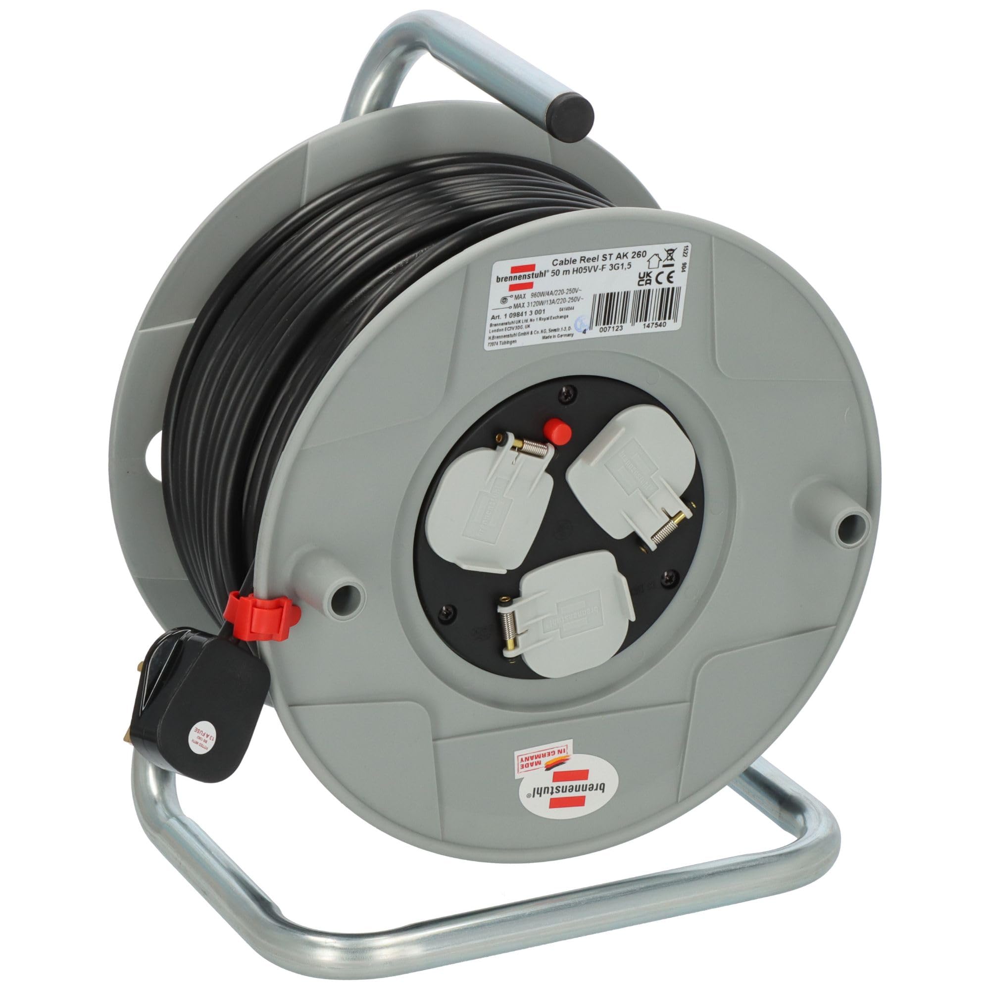 Brennenstuhl Standard 3-way socket Cable Reel (50m Extension Lead ...
