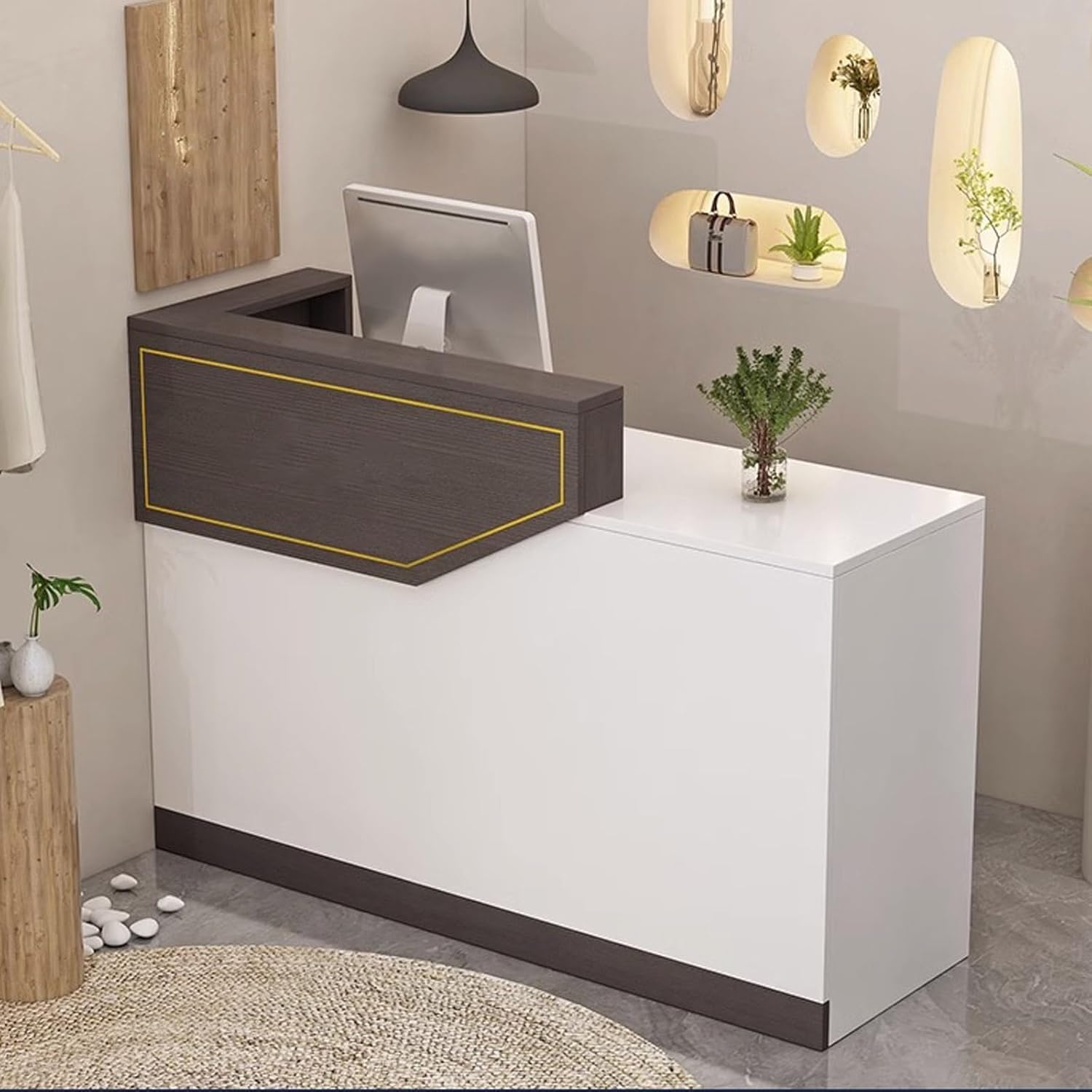 Amazon.com: Grey Reception Desk Reception Desk With Counter Black Front ...