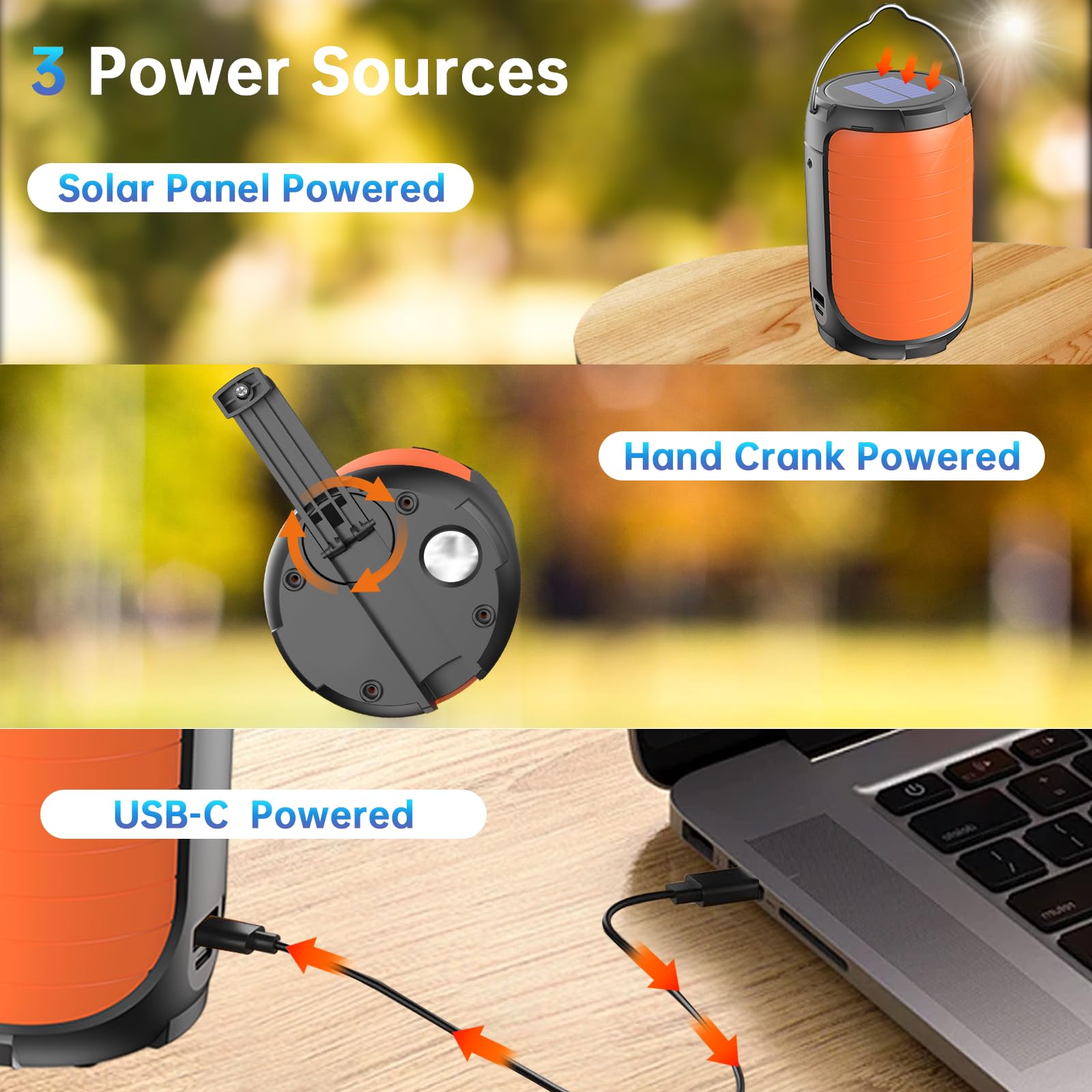 Snapklik.com : Camping Lantern Rechargeable,Type-C/ Hand Crank/ Solar ...