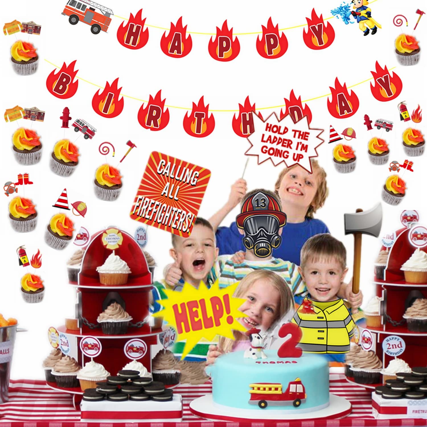Buy YiiiGoood Fireman Theme Happy Birthday Decoration Kit Firefighter ...
