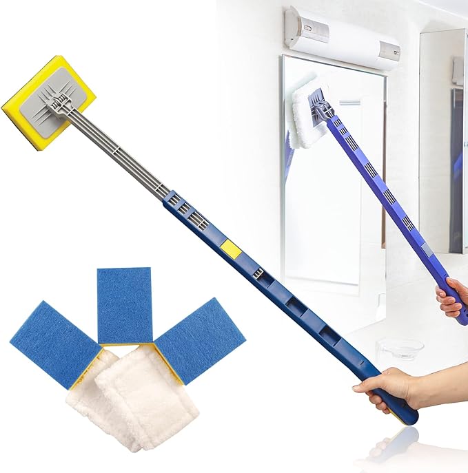 Long Reach Bathroom Cleaner Set | Easy to Use Long Handle Scrubber | Sponge Head for Shifting ...