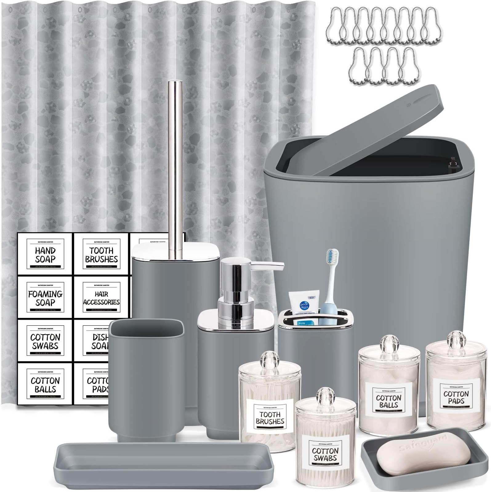 Amazon.com: IMAVO Grey Bathroom Accessories Set with Shower Curtain,23 ...