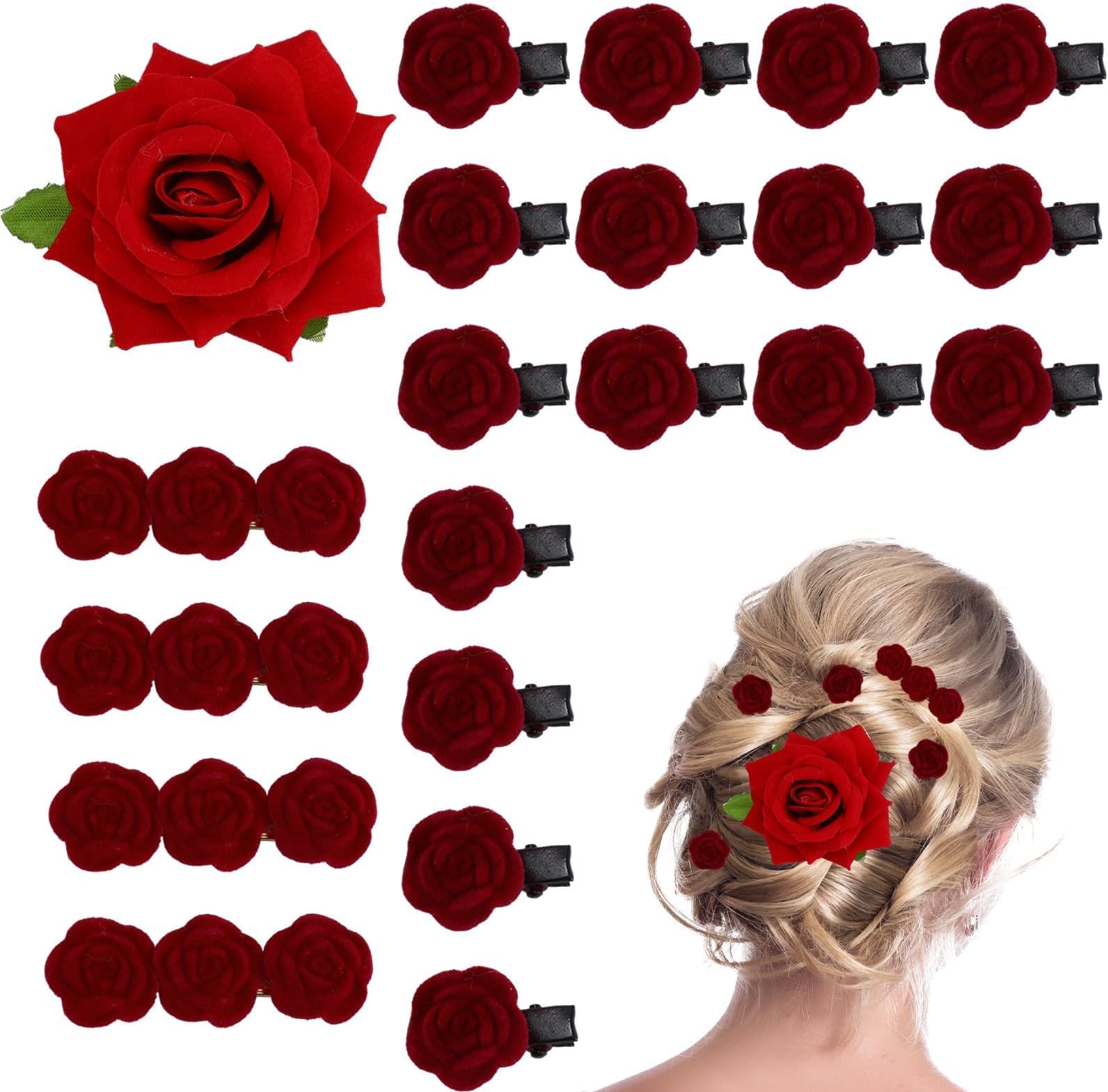 Amazon.com : LYDZTION 20PCS Red Mini Rose Hair Accessories - Vintage ...