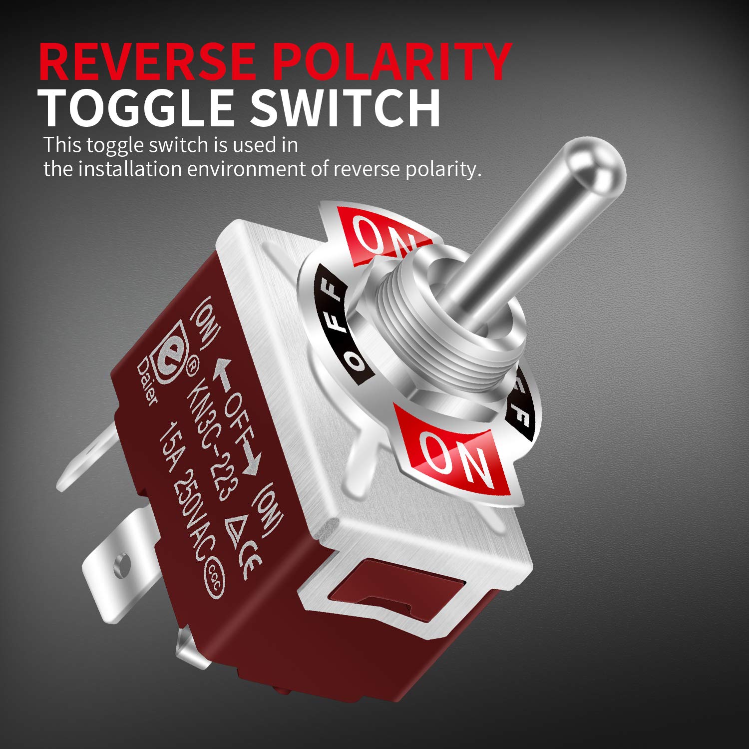 DaierTek 12V Momentary Reverse Polarity Toggle Switch Waterproof 30A DC ...