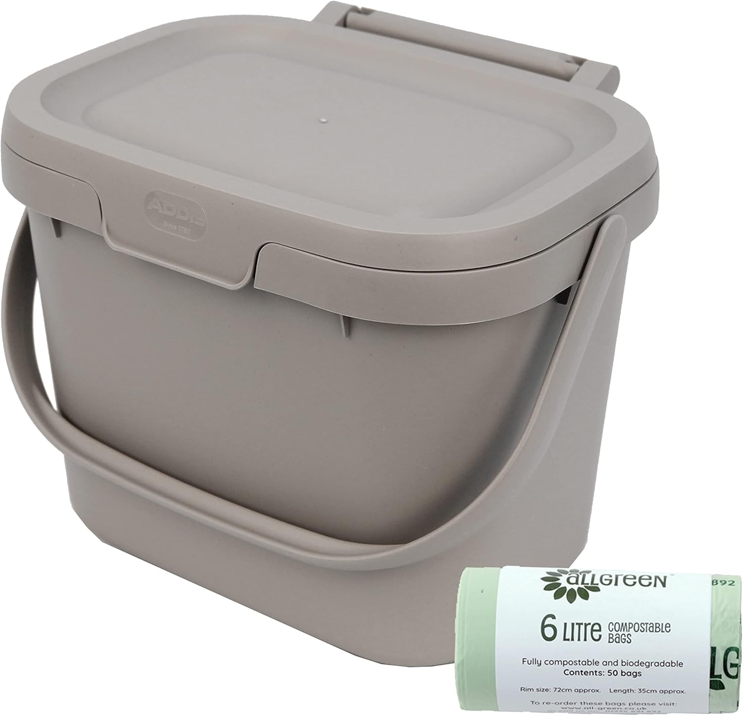 Addis Eco 100% Recycled Compost Caddy Food Waste Kitchen Bin - Light ...