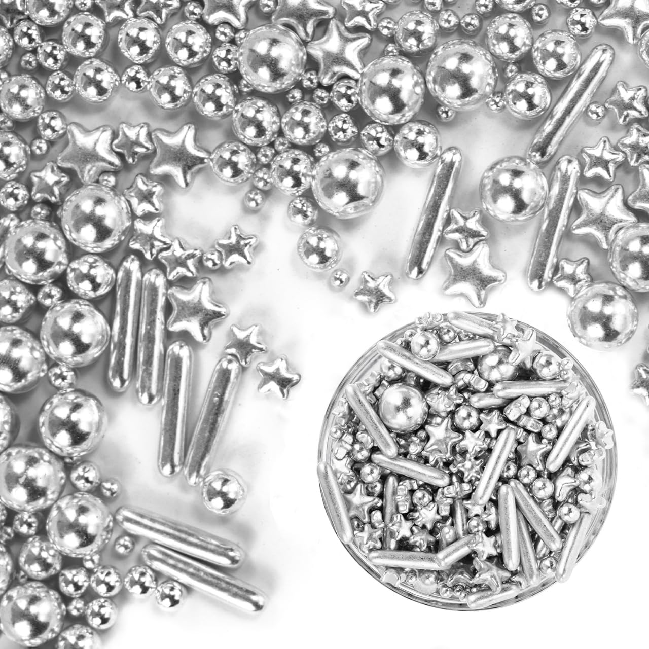 Amazon.com: Dazzjoy Edible Silver Star Pearl Sprinkles, Ball Sugar ...