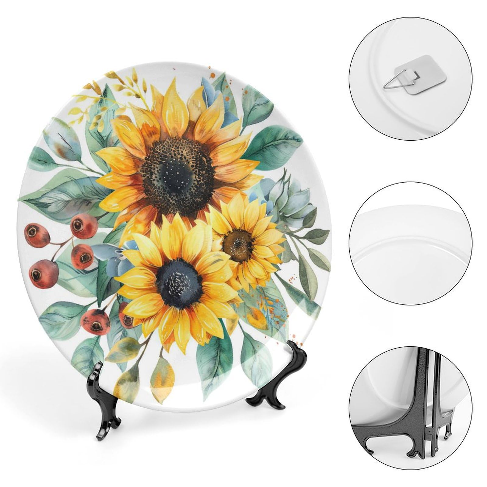 Decorative Plate Black & White Sunflower - 10 Inch Bone China, With ...