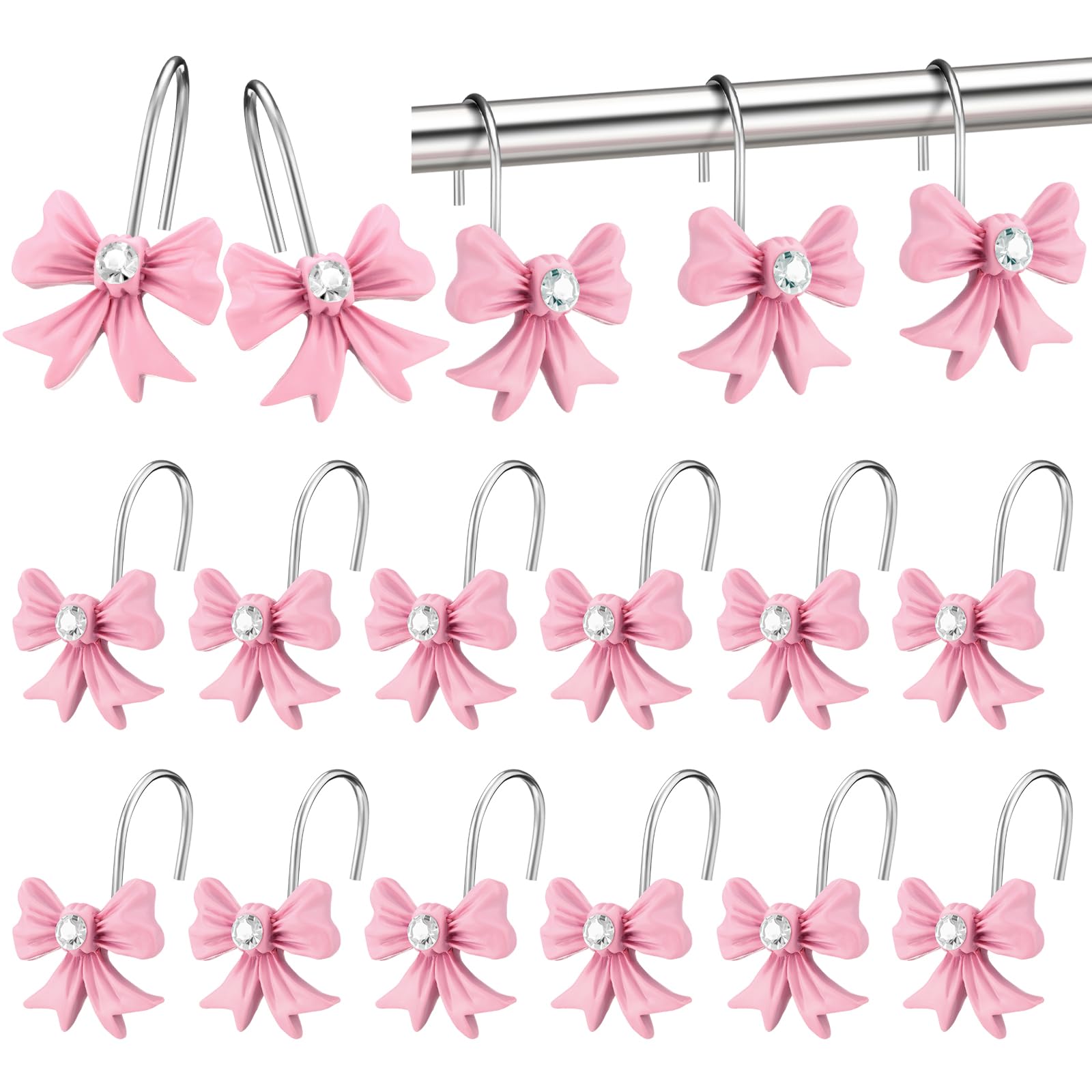 Amazon.com: CroBlissful 12 Pcs Pink Bow Knot Shower Curtain Hooks ...