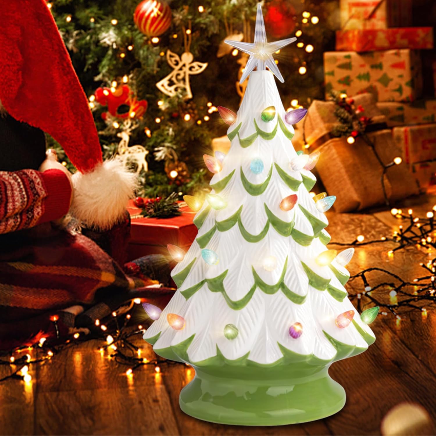 Amazon.com: Small Ceramic Christmas Tree Hand-Painted Vintage Tabletop ...