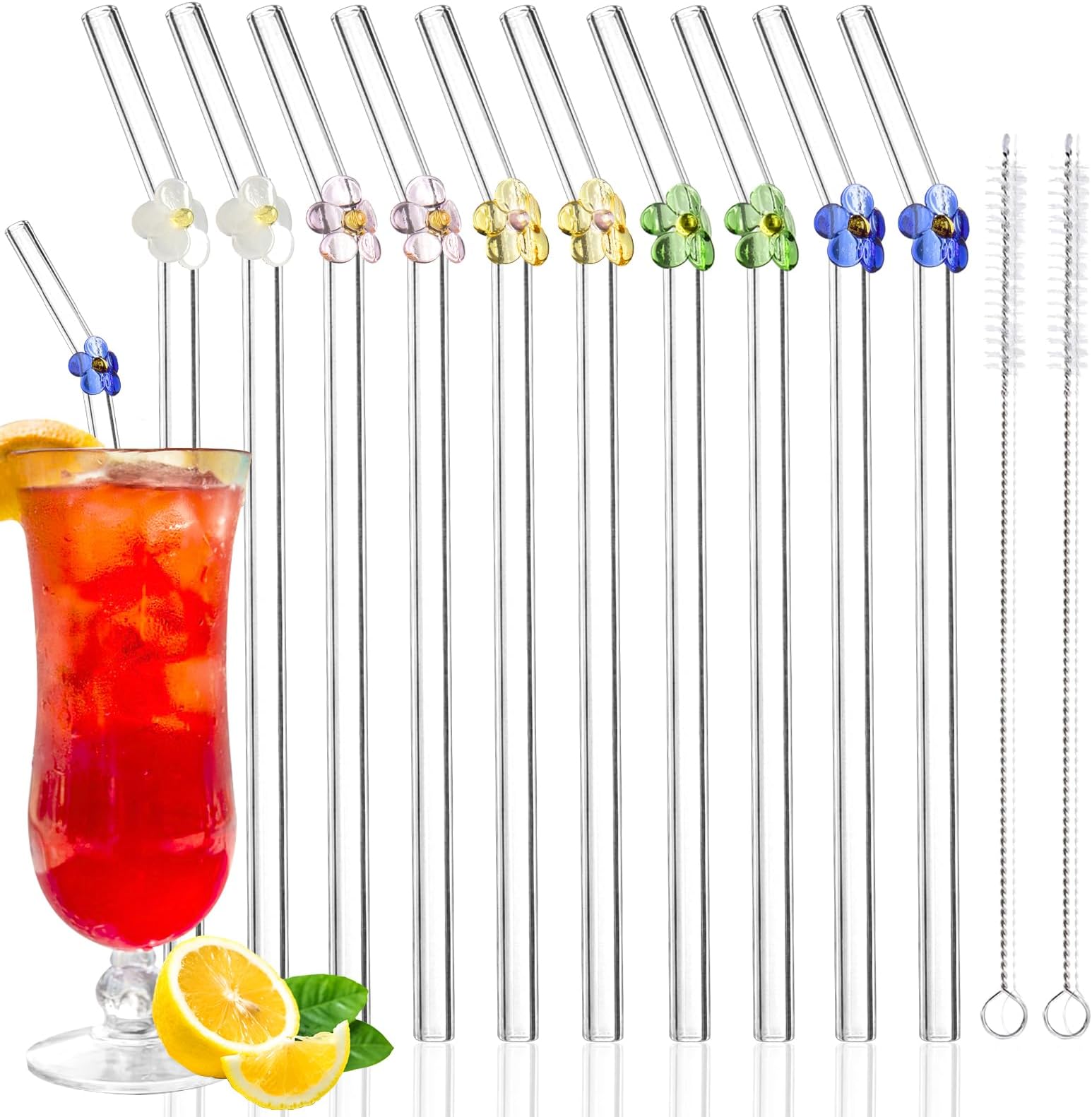Amazon.com: SIMAX Clear Glass Curved Drinking Straws | Set of 6-9 inch ...