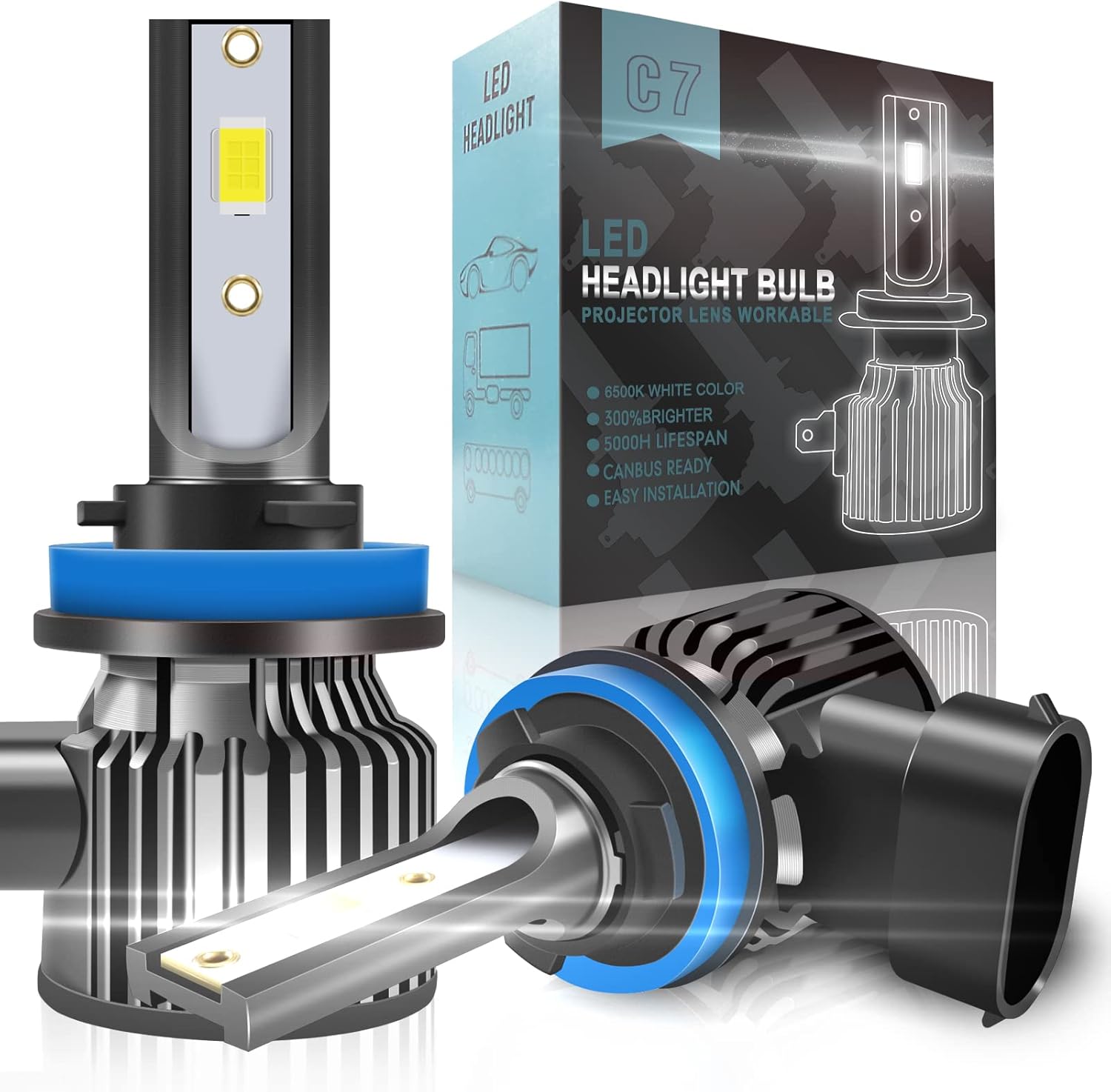 Amazon | Arumin LEDヘッドライト H8/H11/H16 純正と同じサイズ 12000LM 6500K LEDフォグランプ ...