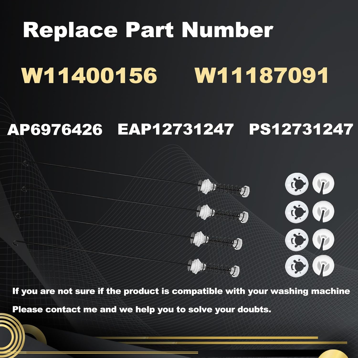 Tooneus Kit de varillas de suspensión para lavadora W11400156 W11187091 ...