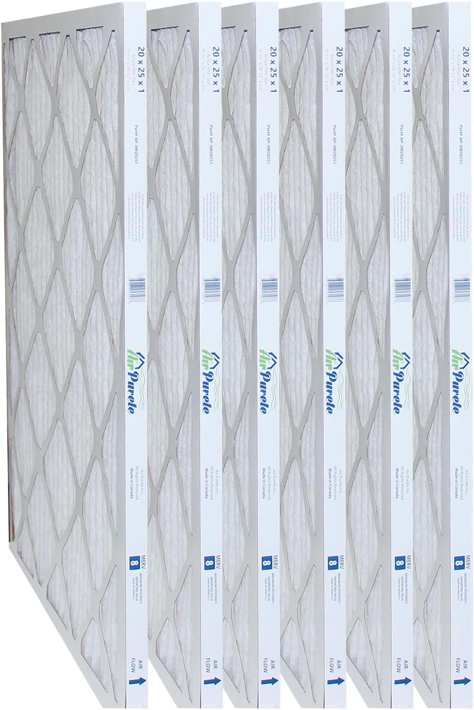 AirPurete 20x25x1 HVAC Furnace Air Filters | Actual Size: 19-1/2" x 24 ...