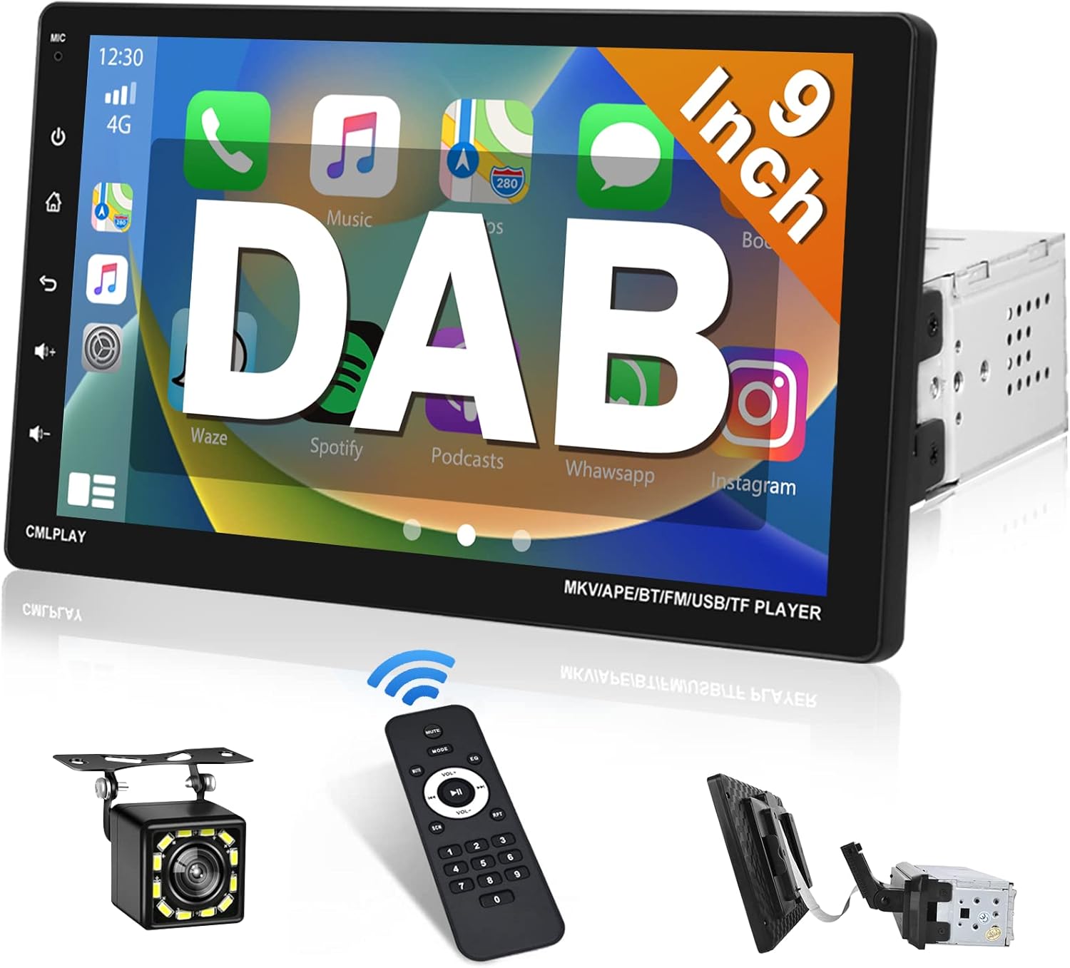 Hikity Autoradio Bluetooth 1 Din con 9 Pollici Schermo Rimovibile Apple ...