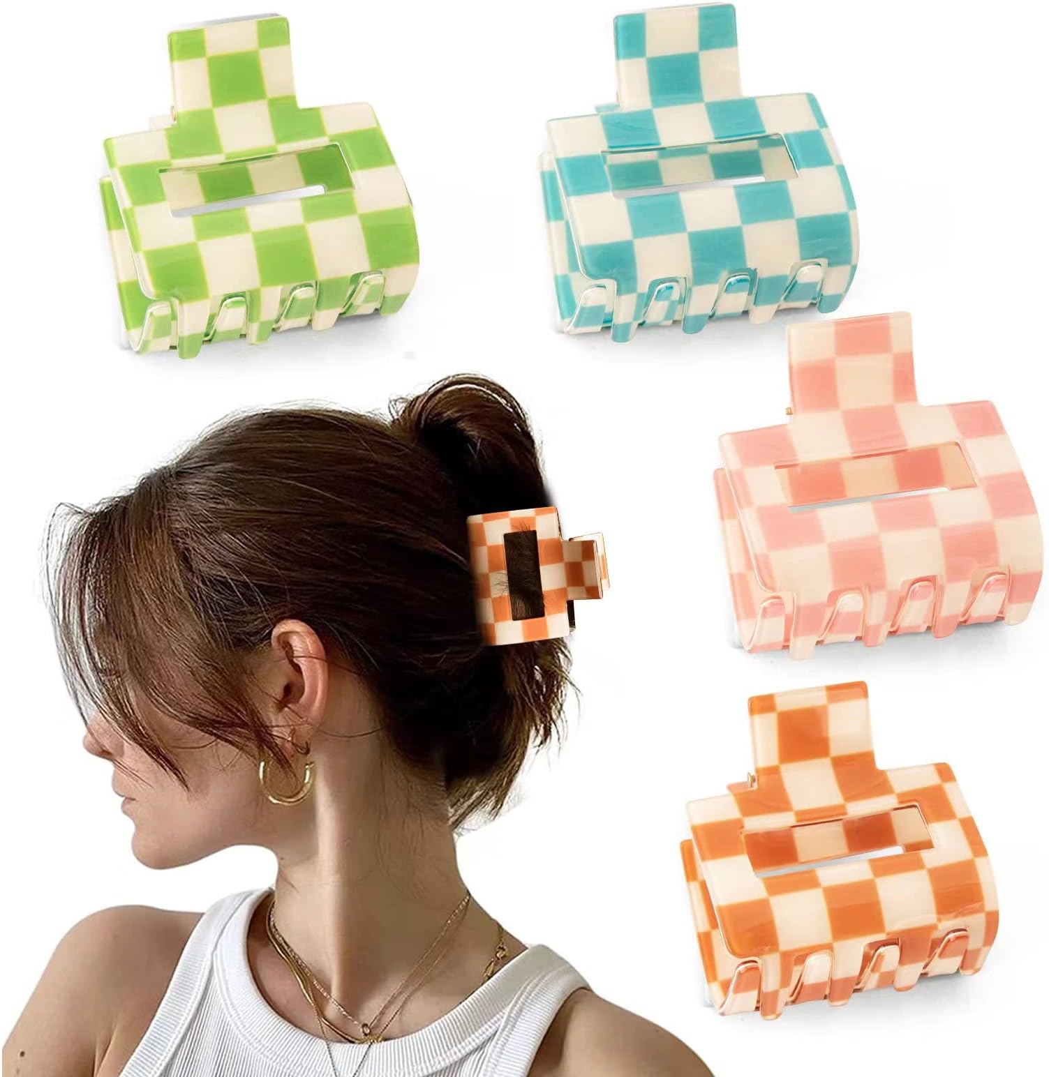 Amazon.com: Bmobuo 4 PCS Checkered Hair Clips (1.9 x 1.9 x 1.4 inches ...