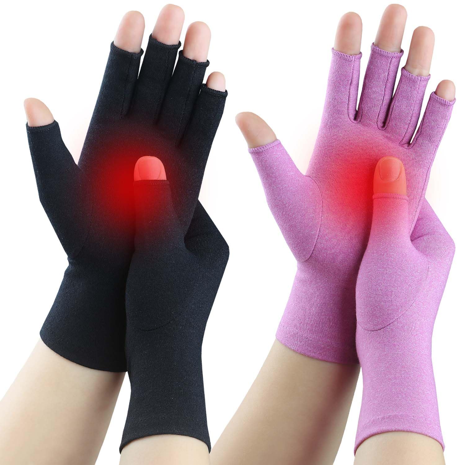 2 Pairs Fingerless Arthritis Gloves for Women Men, Hand Compression ...