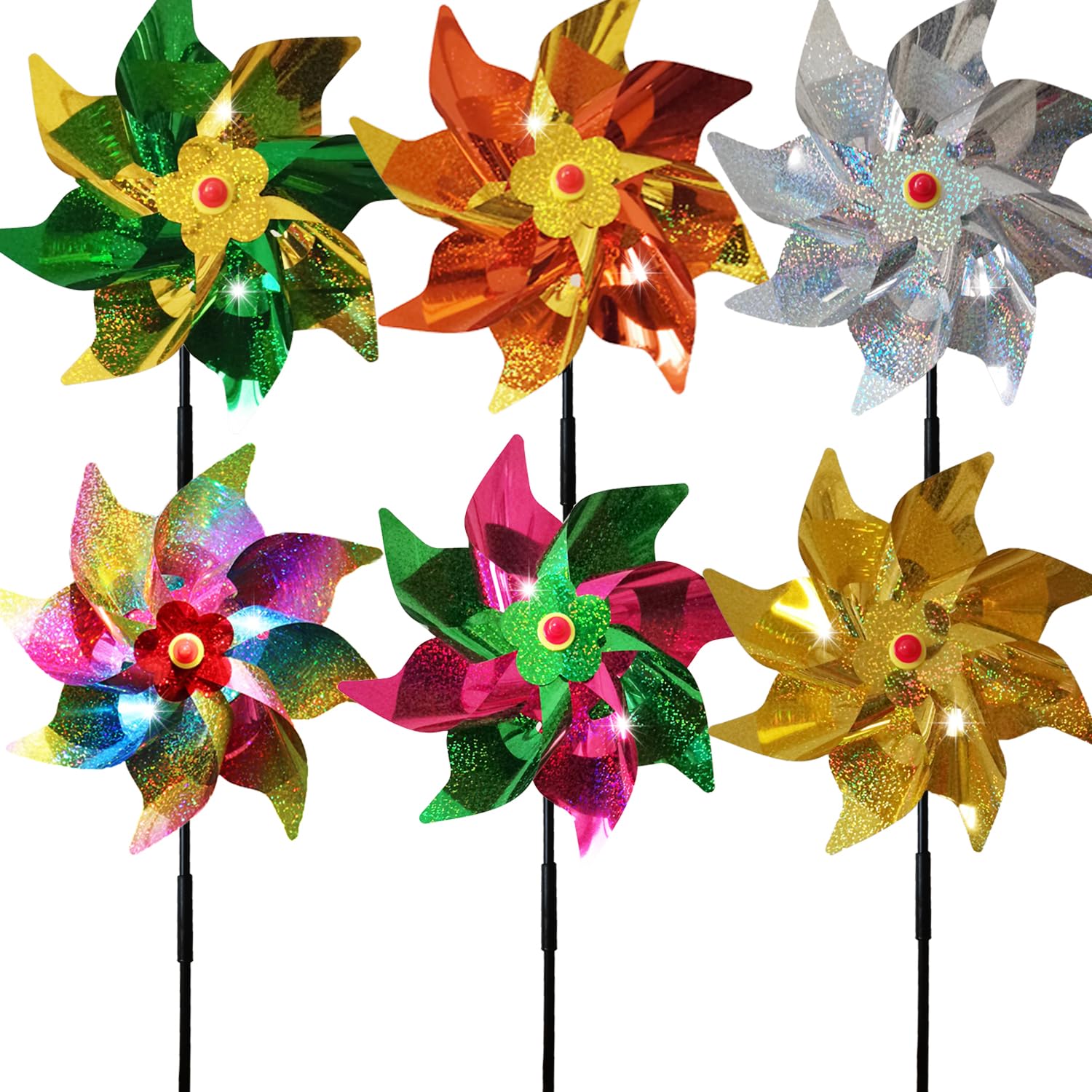 Amazon.com: 6Pack Sparkly Reflective Pinwheels Holographic Spinners ...