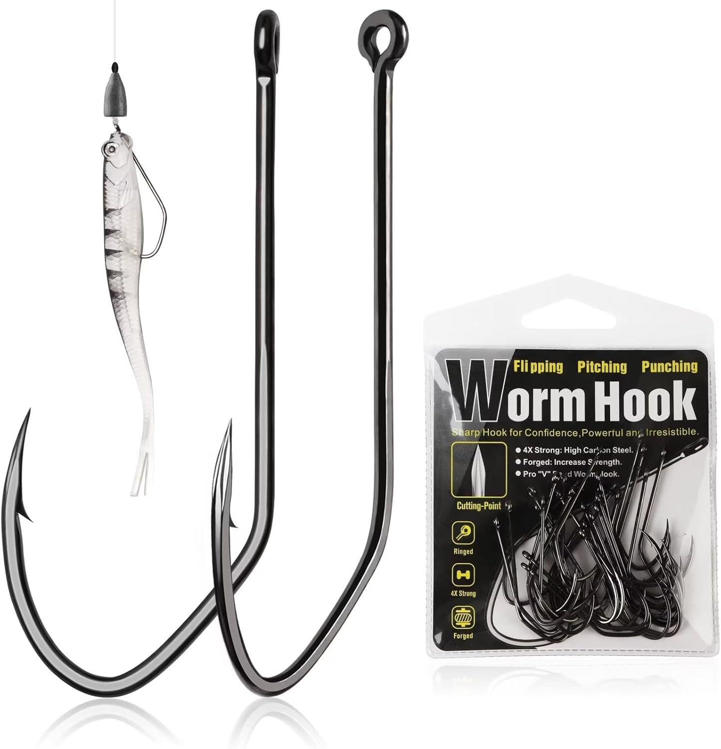Amazon.com : Dovesun Weedless Worm Hooks Texas Rig Hooks 30PCS Professional V Catfish Bass ...