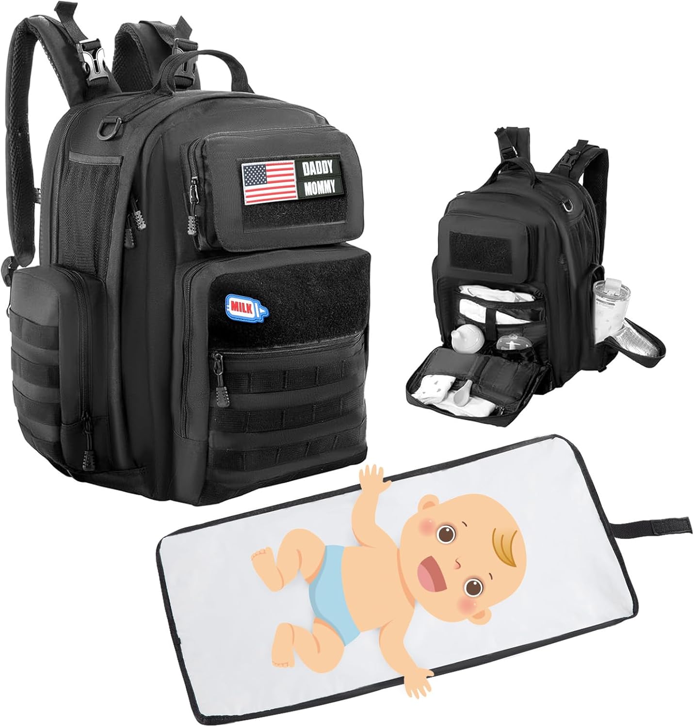 Amazon.com: MABOZOO Diaper Bag Backpack for Dad, Black Military Diaper ...