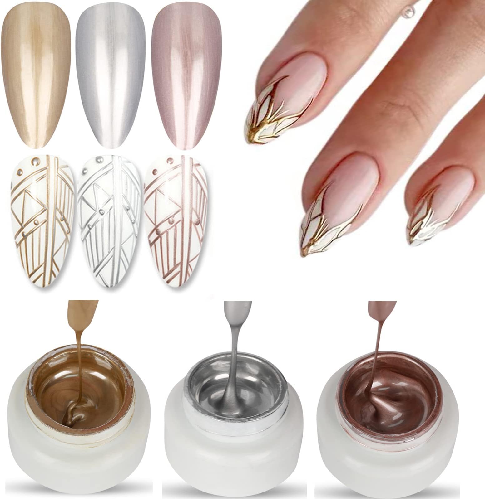 Amazon.com : Neepoms 3pcs Metallic Gel Nail Polish - Metal Painting ...