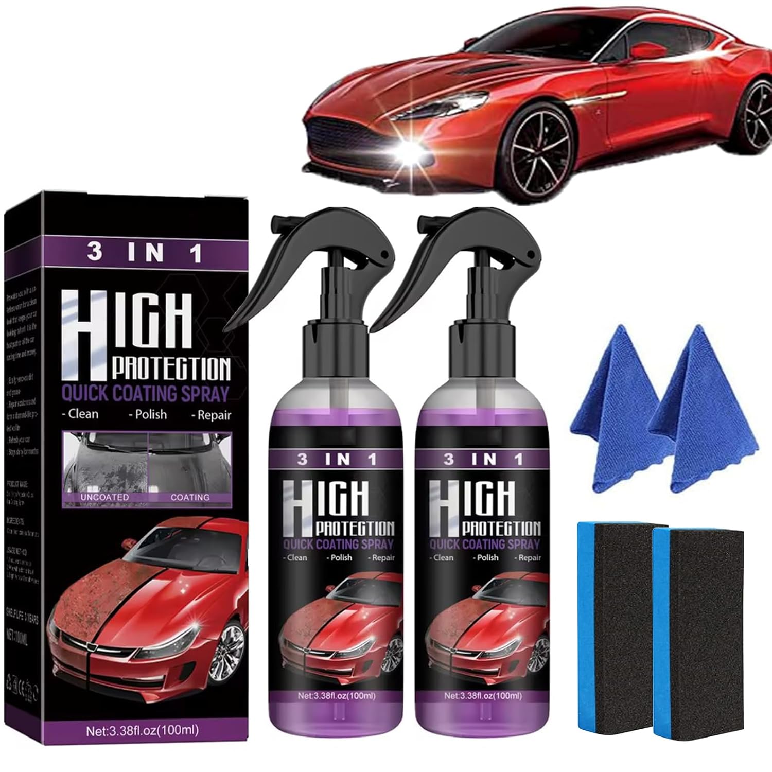 Amazon.com: 2PCS 3 in 1 High Protection Ceramic Coating Nano Spray, 3 ...