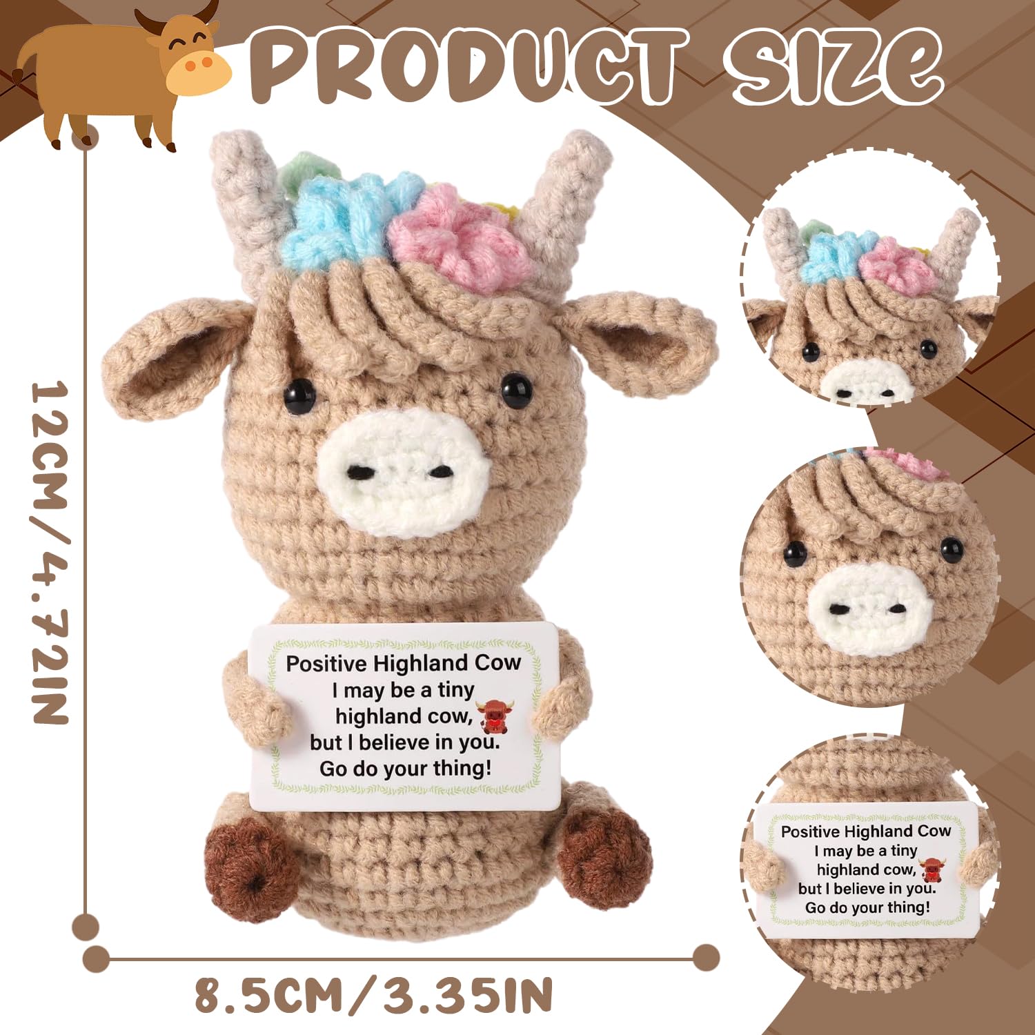 Joalpysm Knitted Highland Cow, Cute Positive Cow Crochet Handmade ...